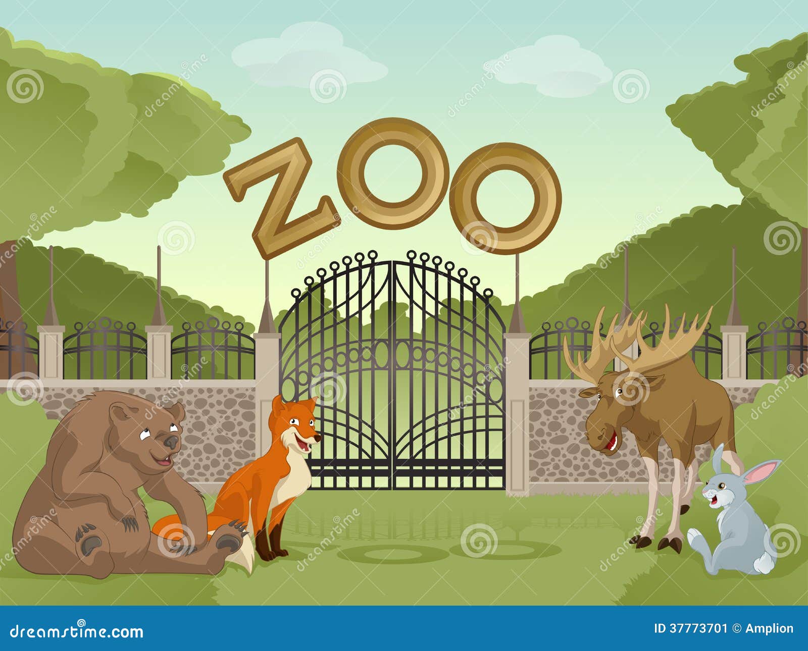 Zoo with cartoon animals stock vector. Illustration of nature - 37773701