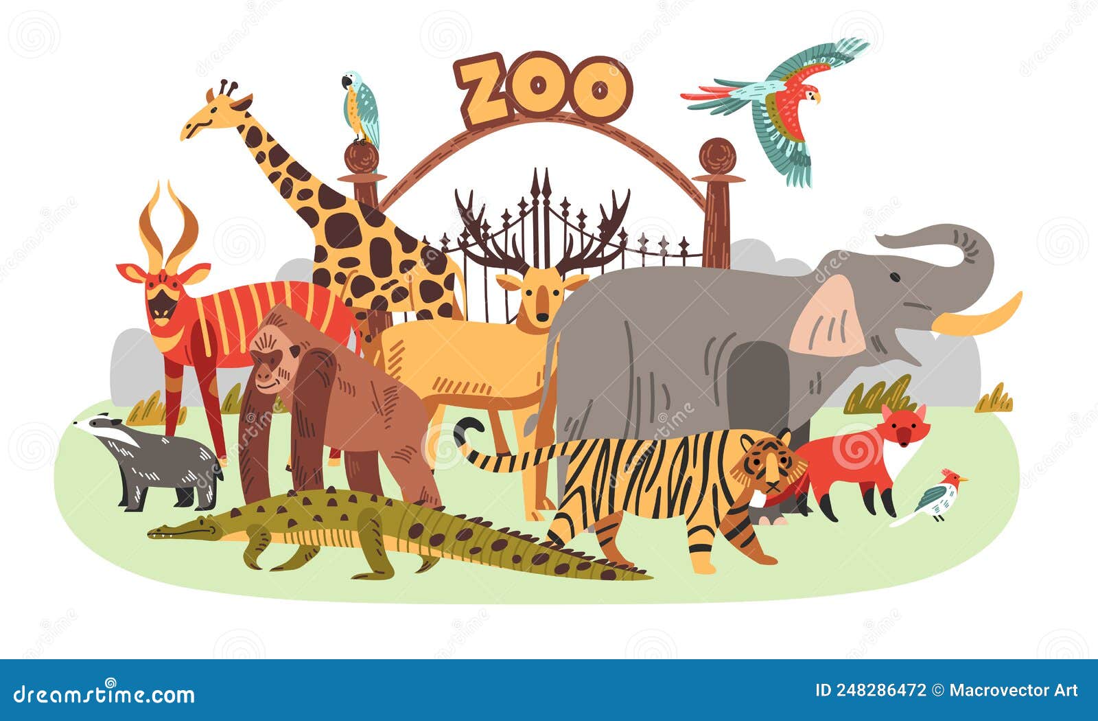 Zoo Colored Composition stock vector. Illustration of layout - 248286472