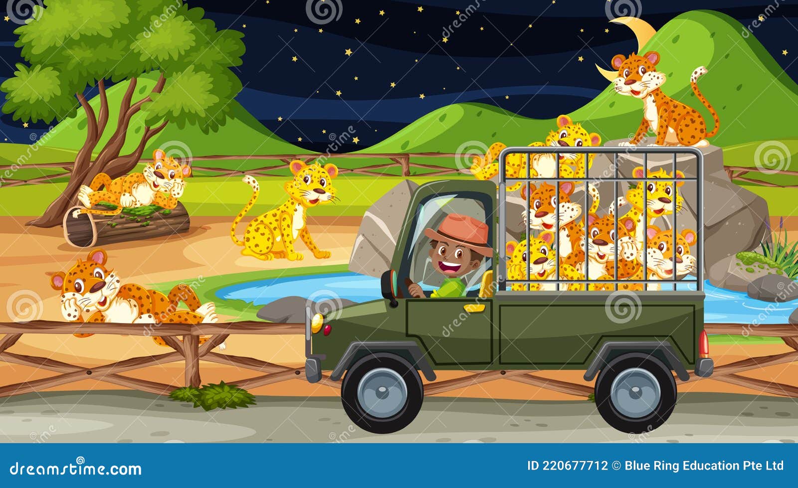 Zoo Concept with Leopard Group in the Cage Car Stock Illustration ...