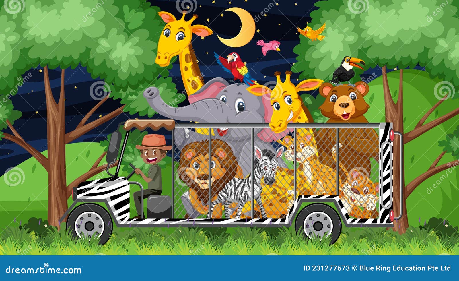 Zoo Concept with Wild Animals in the Cage Car Stock Vector ...