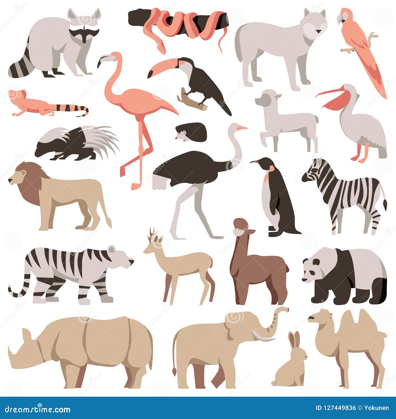 Zoo Flat Animals Set. Tropical and Exotic Wild Collection Stock ...