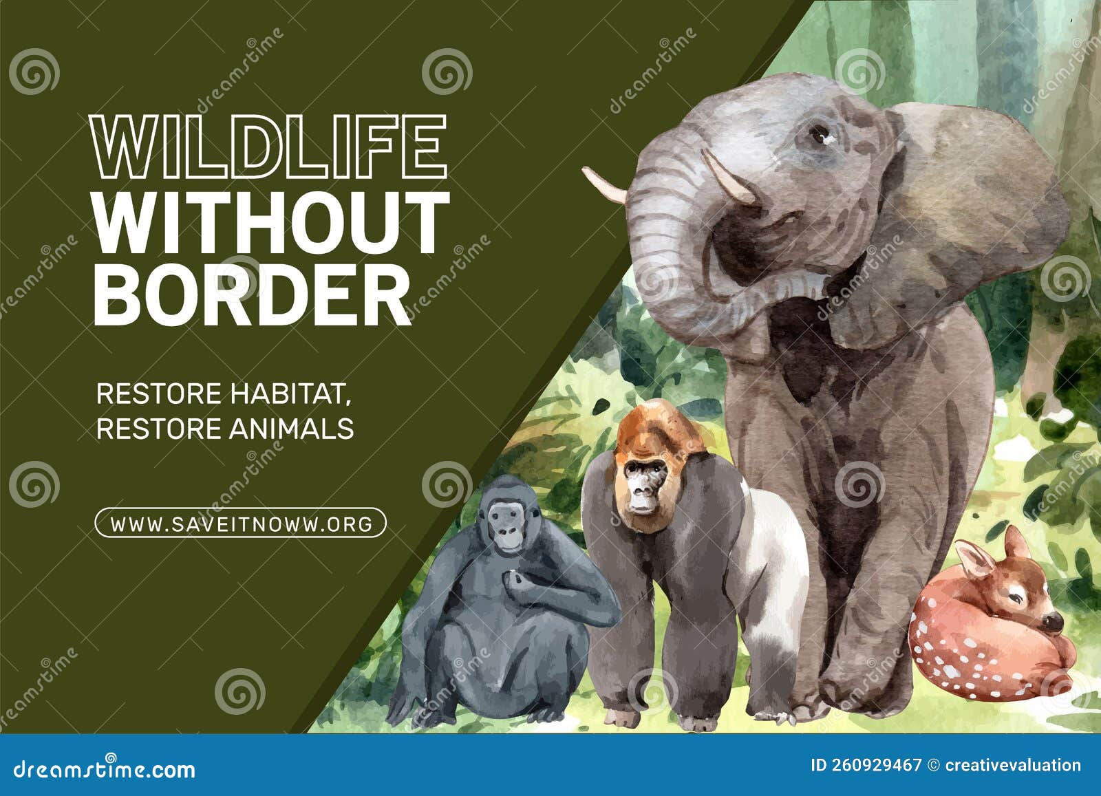 Zoo Frame Design with Monkey, Elephant Watercolor Illustration Stock ...