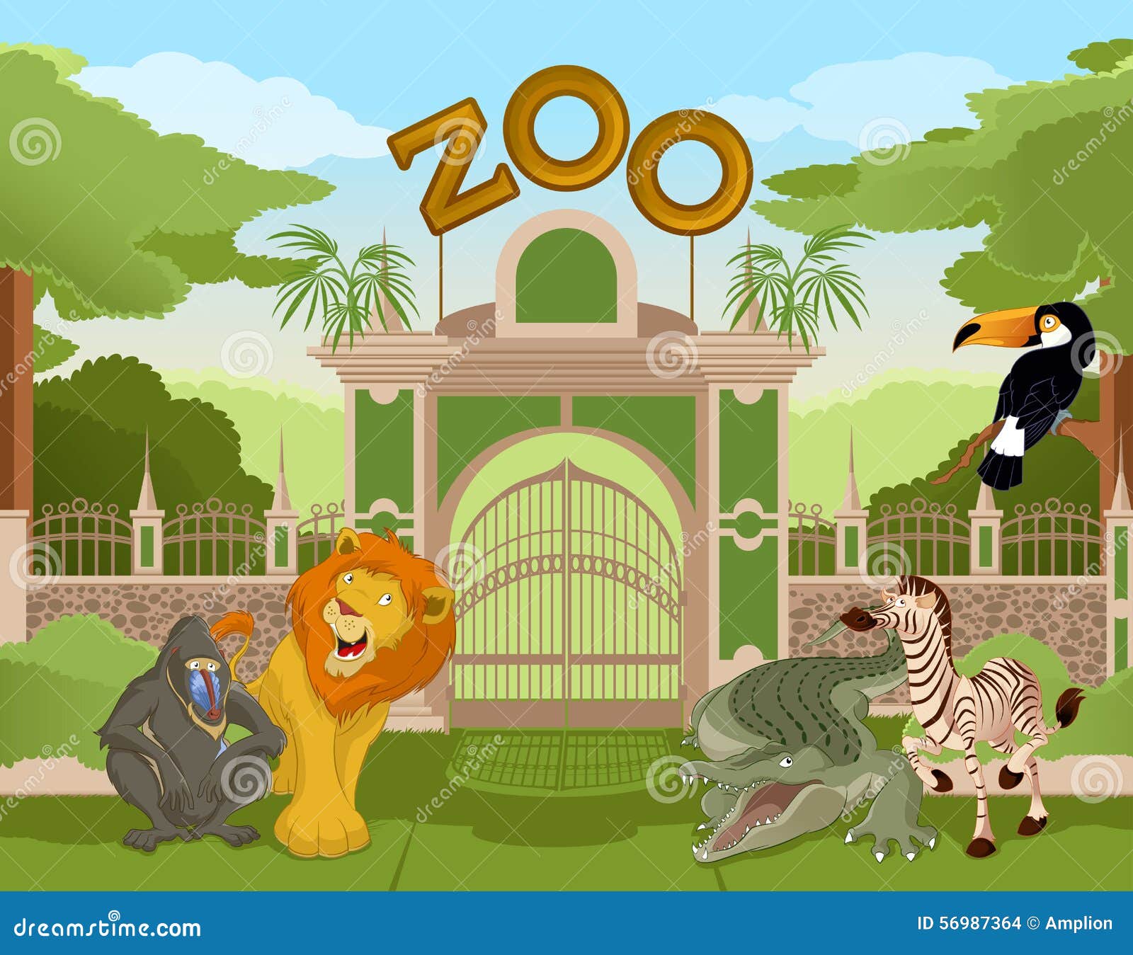 Zoo Gate with African Animals 2 Stock Vector - Illustration of cartoons ...