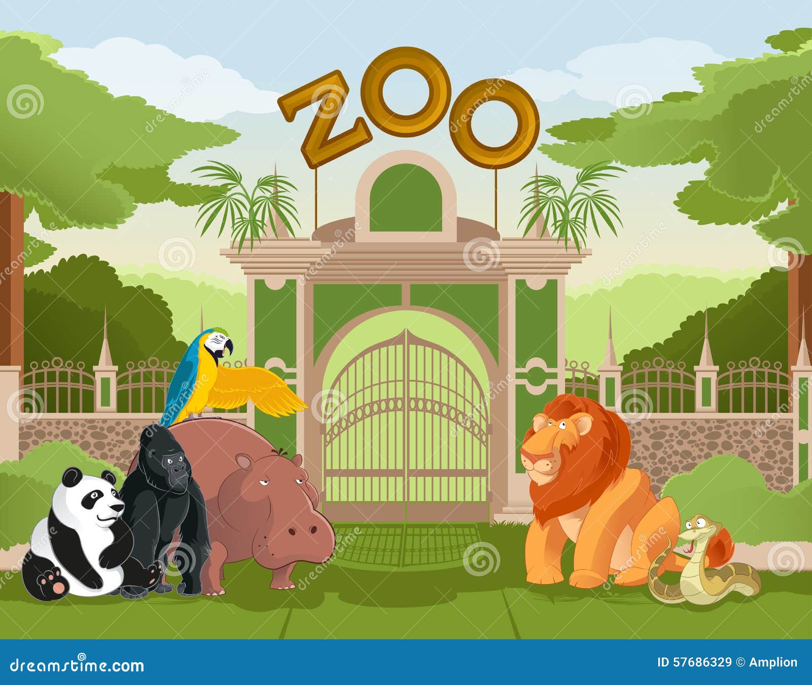 Vector Image Colurful Zoo Gate Animals Stock Vector
