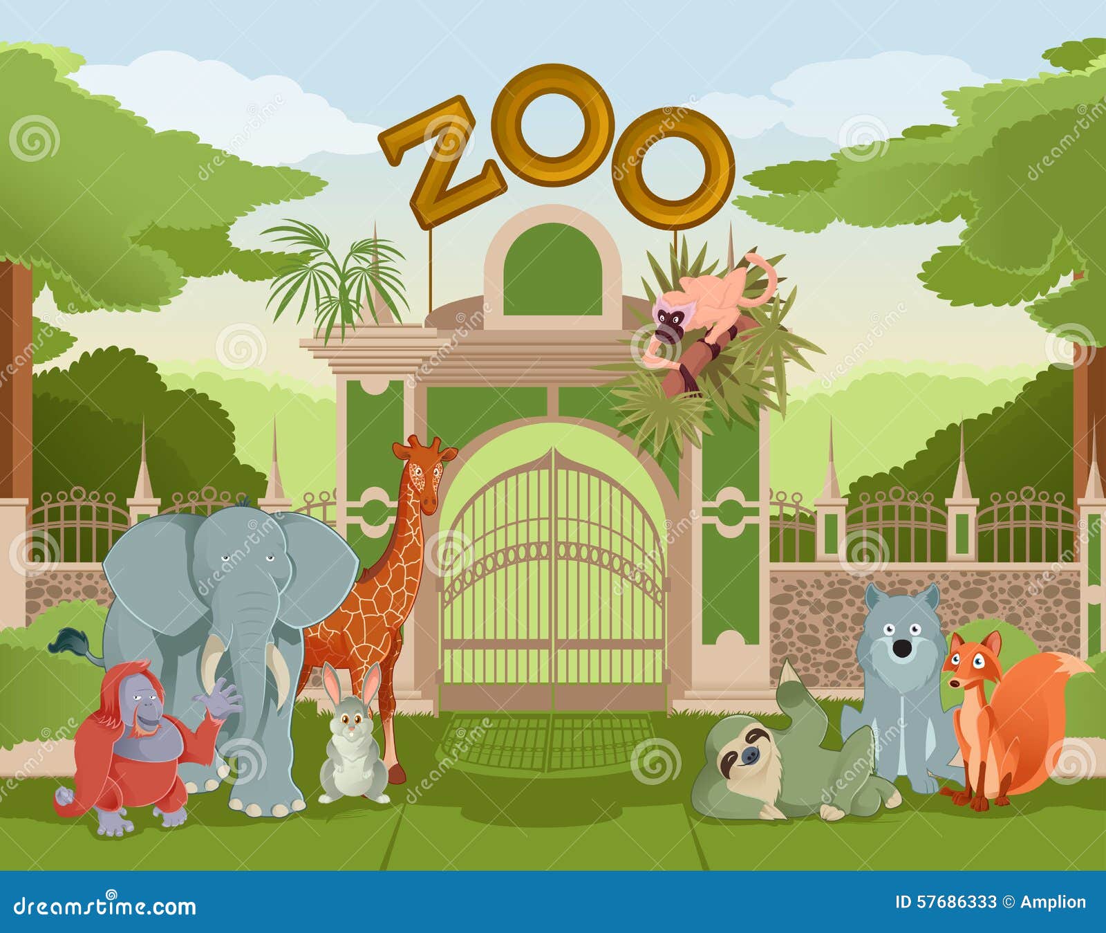 Zoo gate with animals 3 stock vector. Illustration of entrance - 57686333