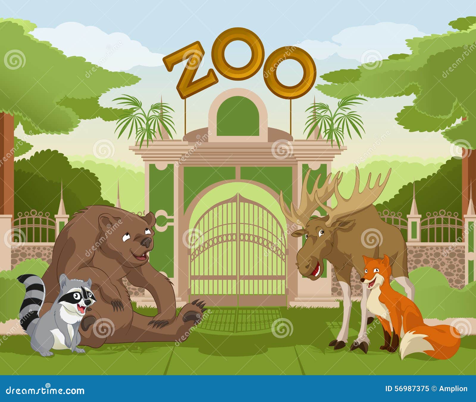 Zoo Gate with Forest Animals 1 Stock Vector - Illustration of drawing ...
