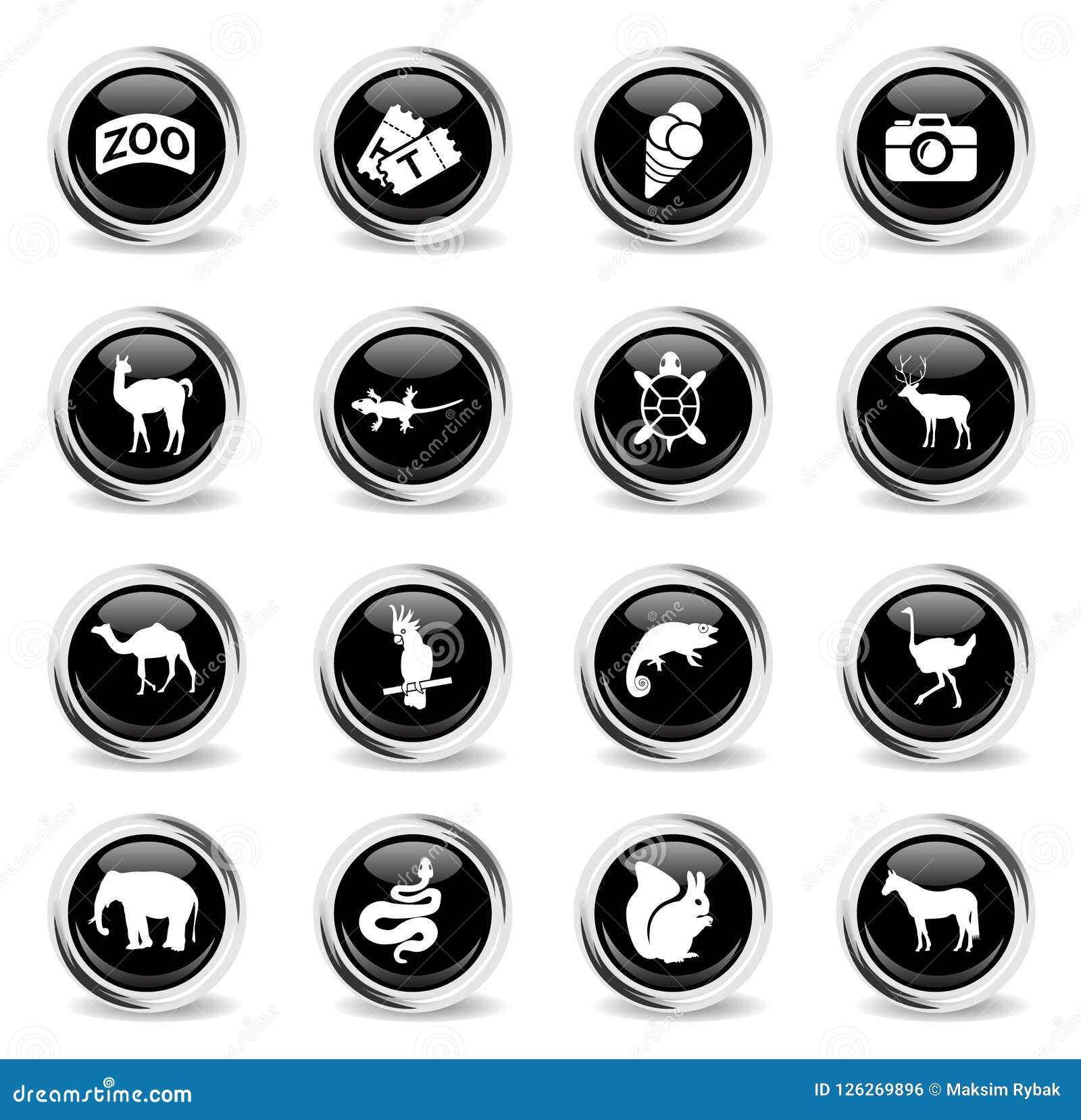 Zoo icon set stock vector. Illustration of tickets, steel - 126269896