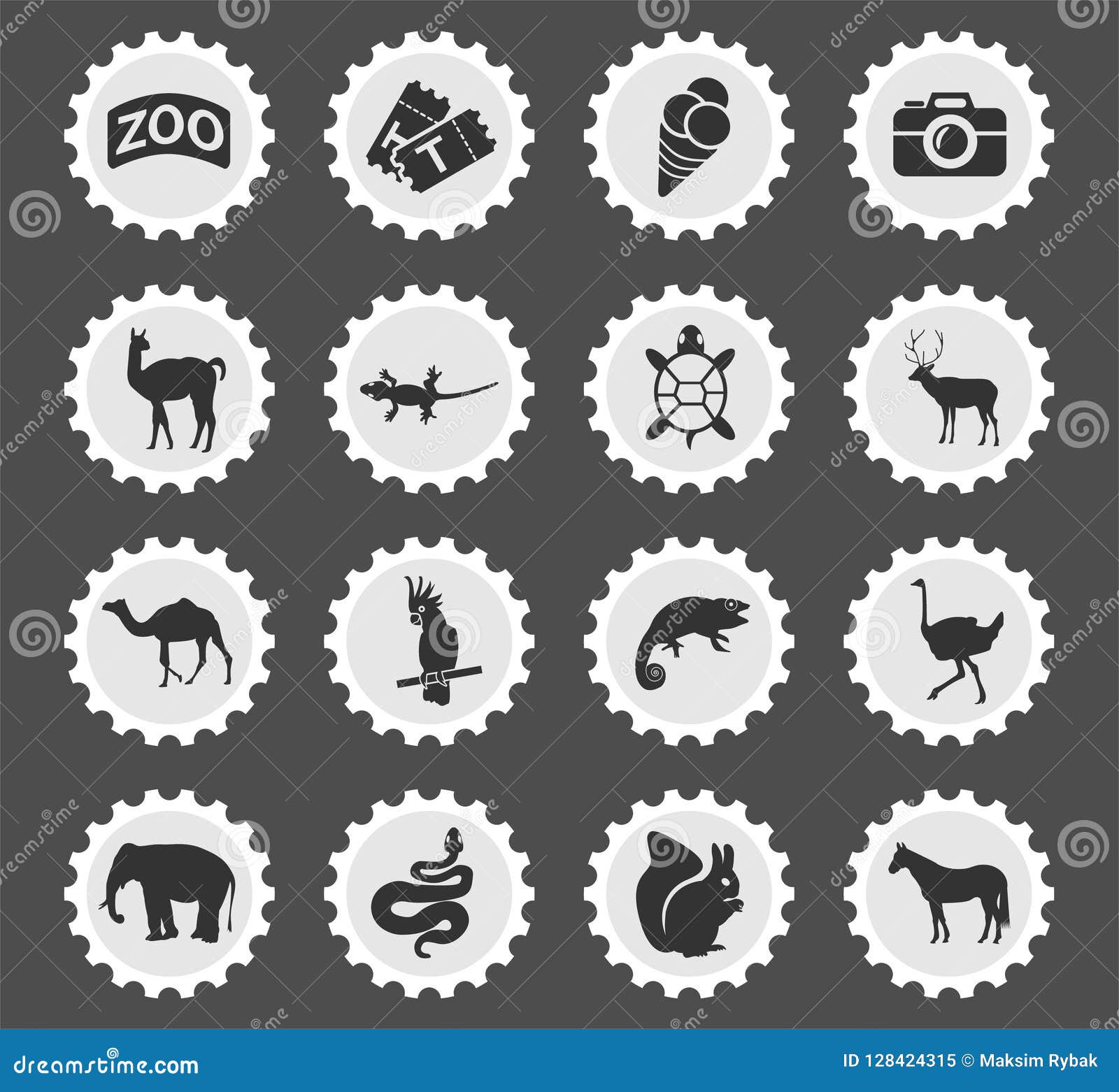 Zoo icon set stock vector. Illustration of chameleon - 128424315