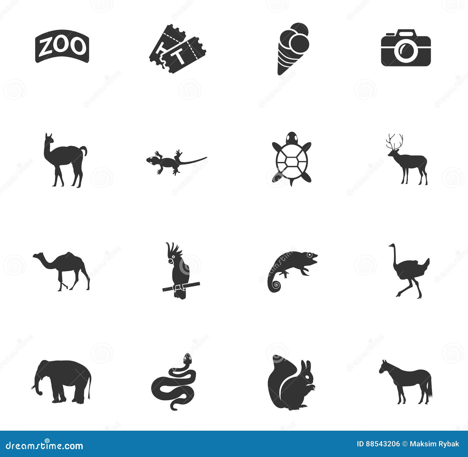 Zoo icon set stock illustration. Illustration of ostrich - 88543206