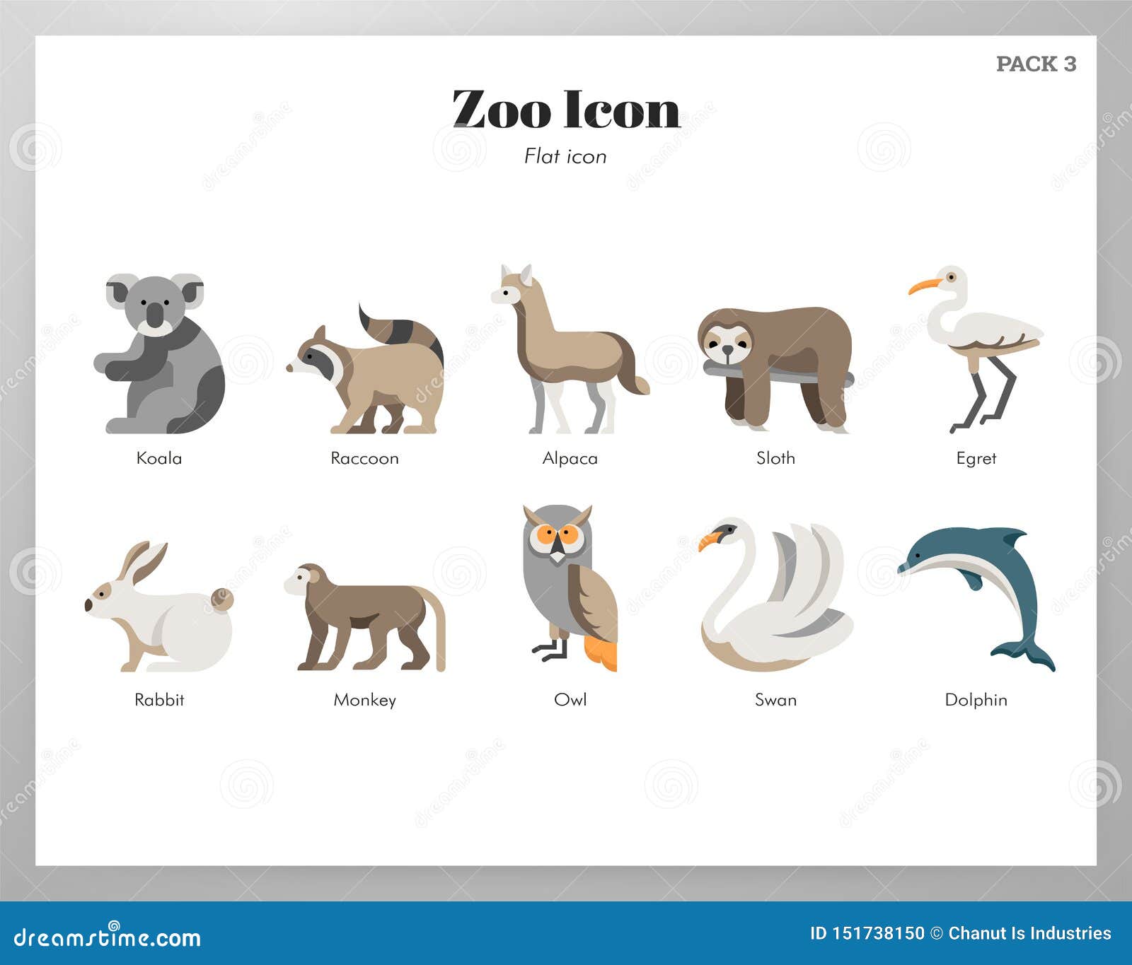 Zoo icons flat pack stock vector. Illustration of koala - 151738150