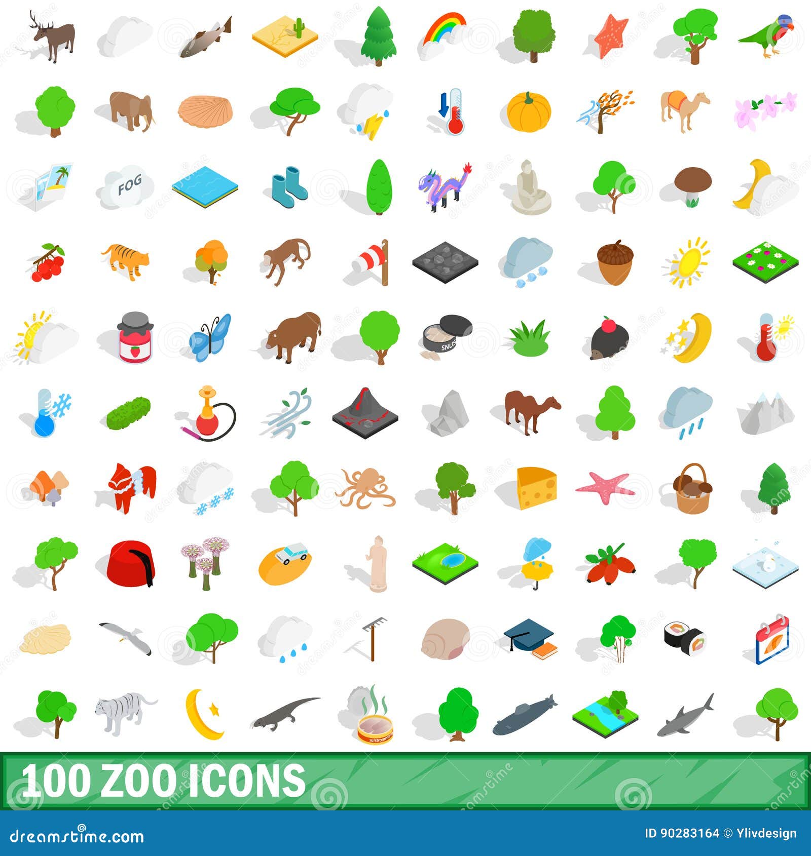 100 Zoo Icons Set, Isometric 3d Style Stock Vector - Illustration of ...