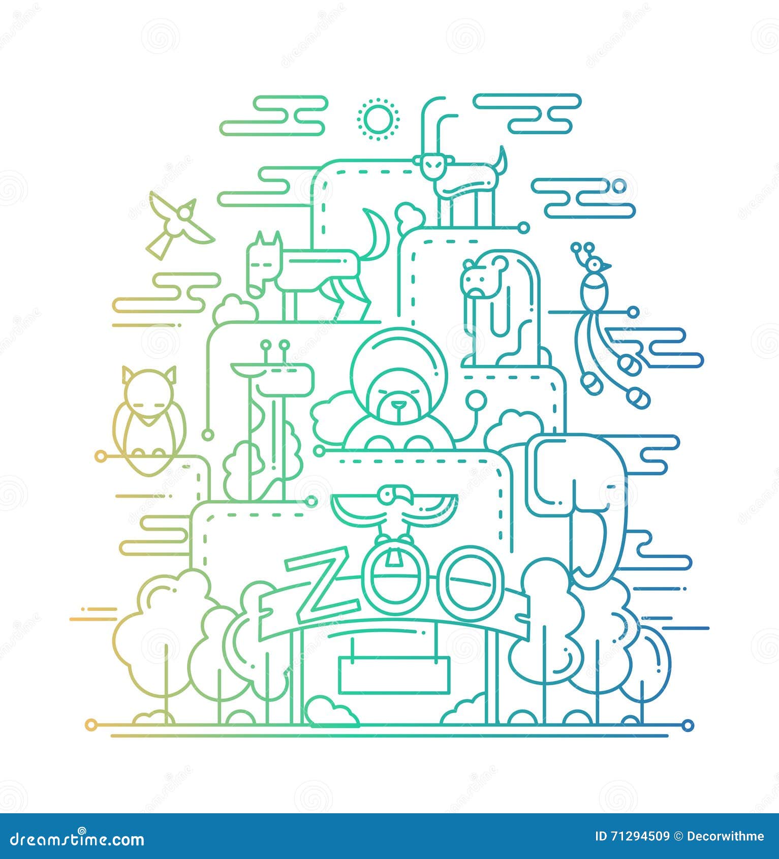 The Zoo - Line Design Illustration Stock Vector - Illustration of ...