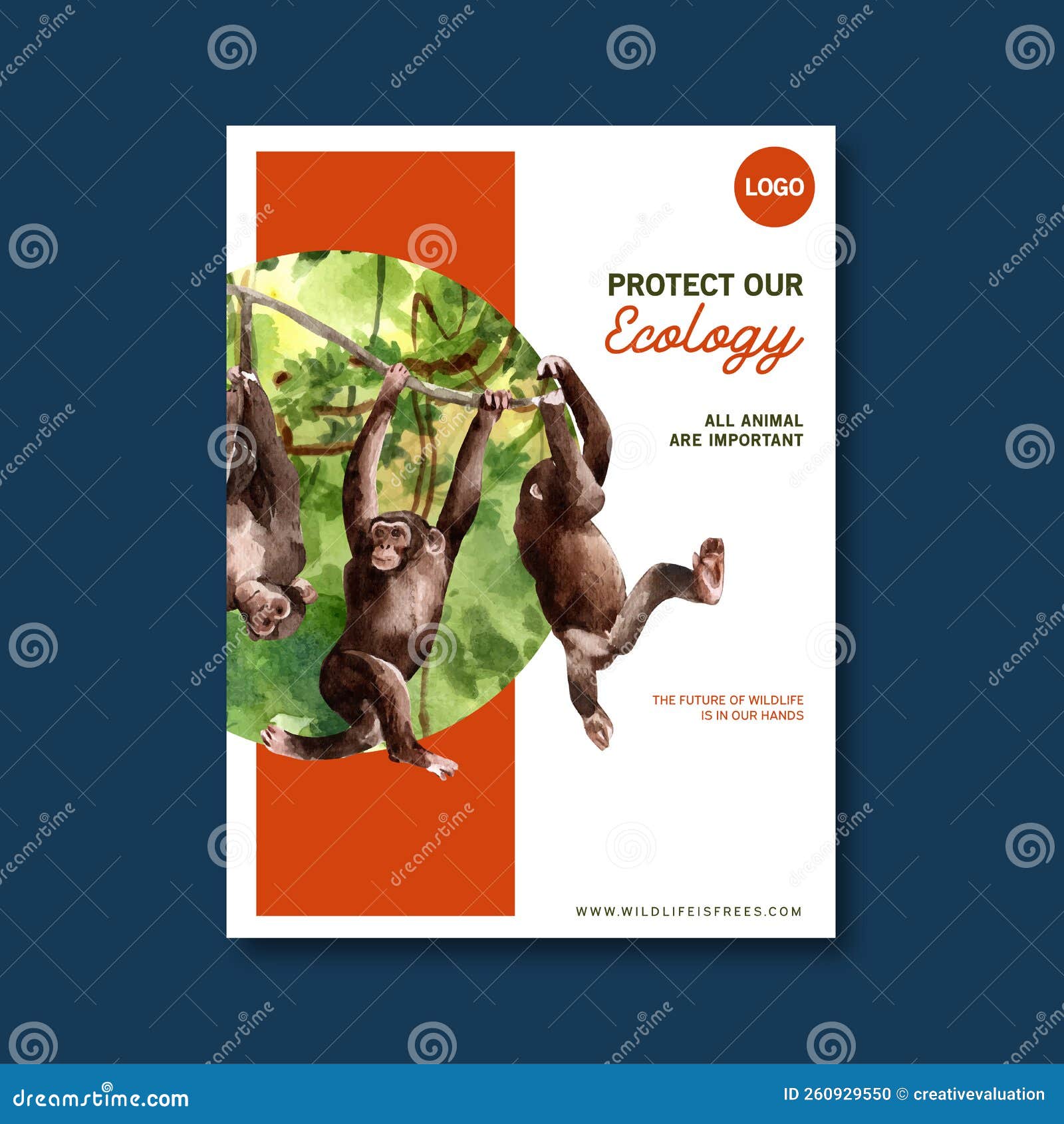 Zoo Poster Design with Monkey, Forest Watercolor Illustration Stock ...