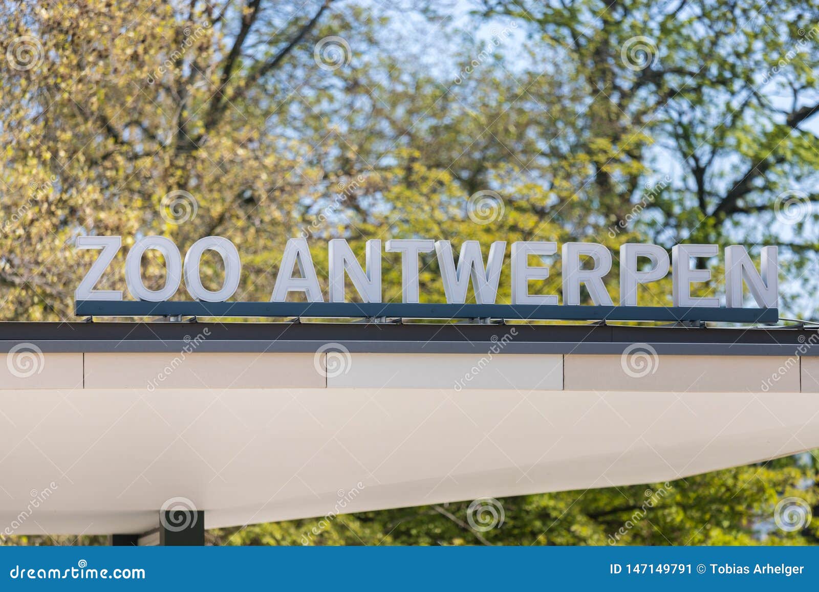 Zoo sign antwerpen belgium stock image. Image of trees - 147149791