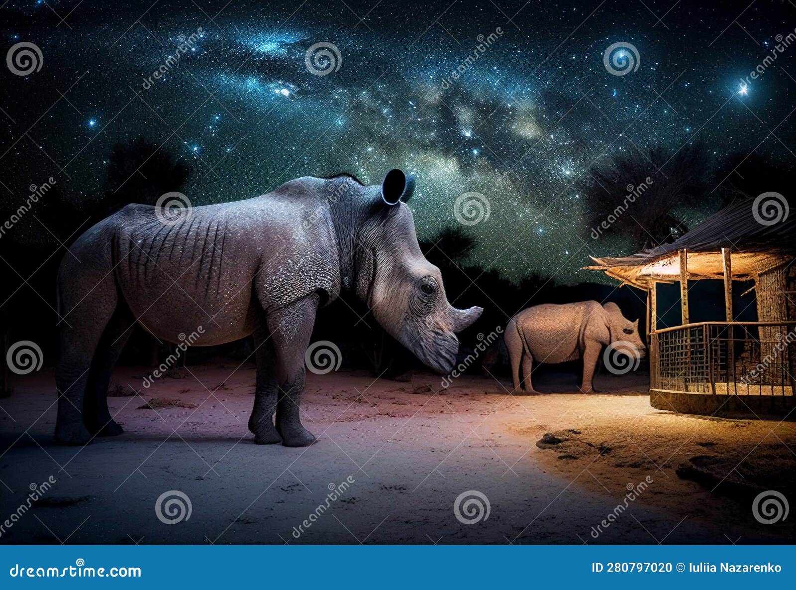 Zoo Under the Starry Night Sky. AI Generated Stock Illustration ...