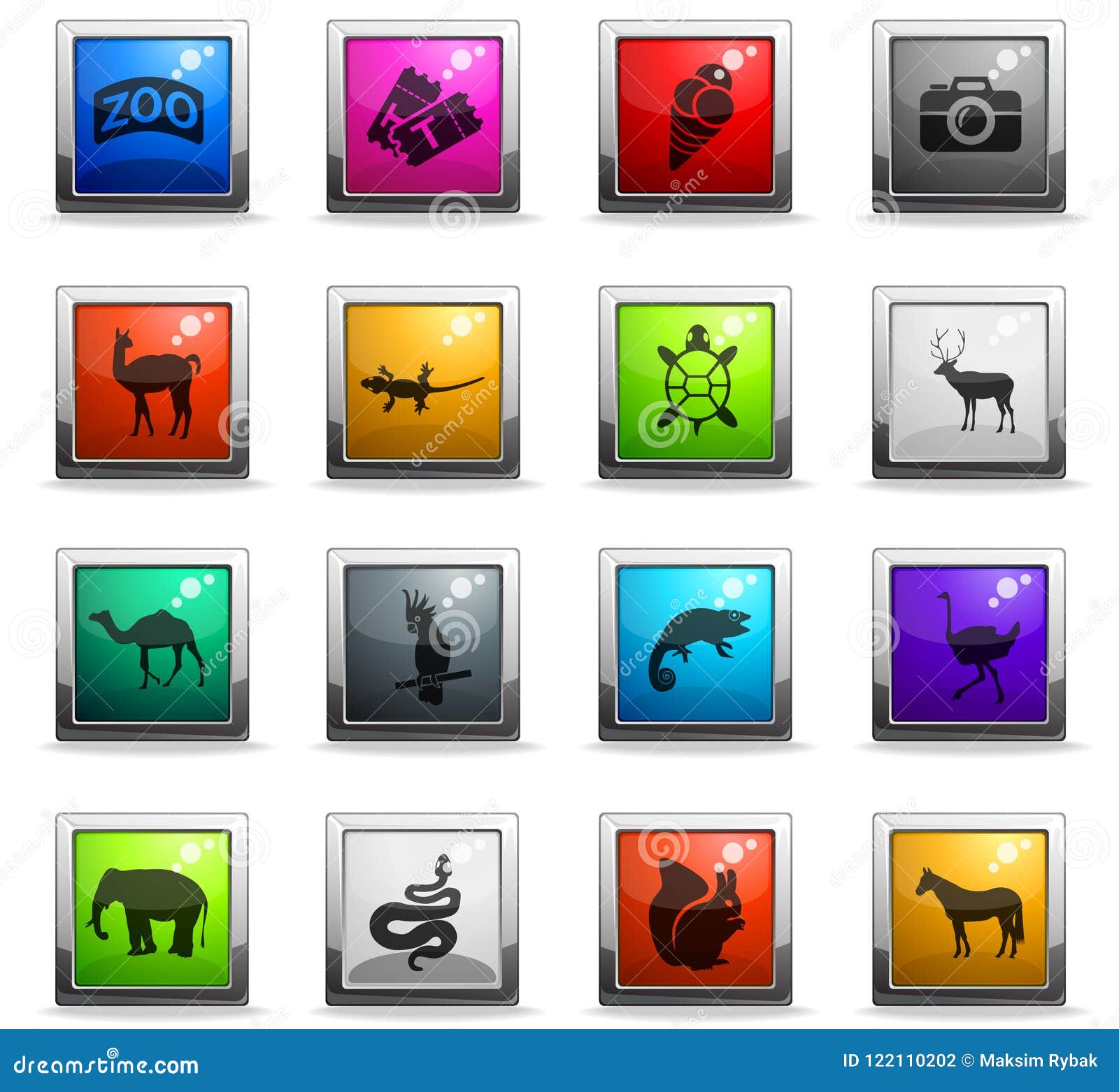 Zoo icon set stock vector. Illustration of lama, buttons - 122110202