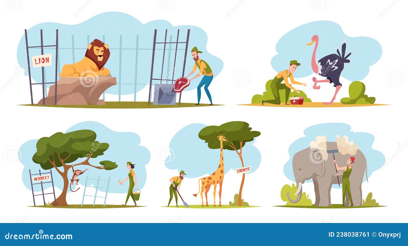 Zoo Workers. Technician Stuff Making Care To Zoo Animals Feeds Giraffe ...