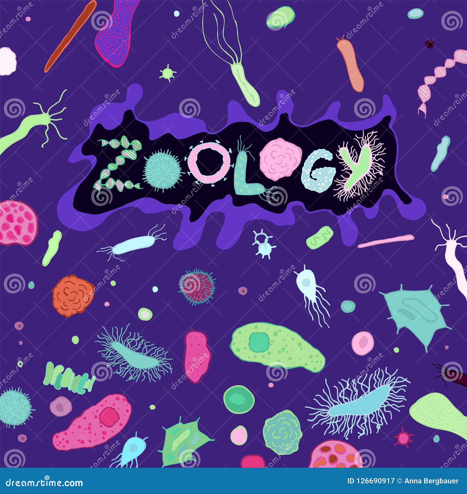 Zoology Bacteria Lettering Vector Illustration | CartoonDealer.com ...