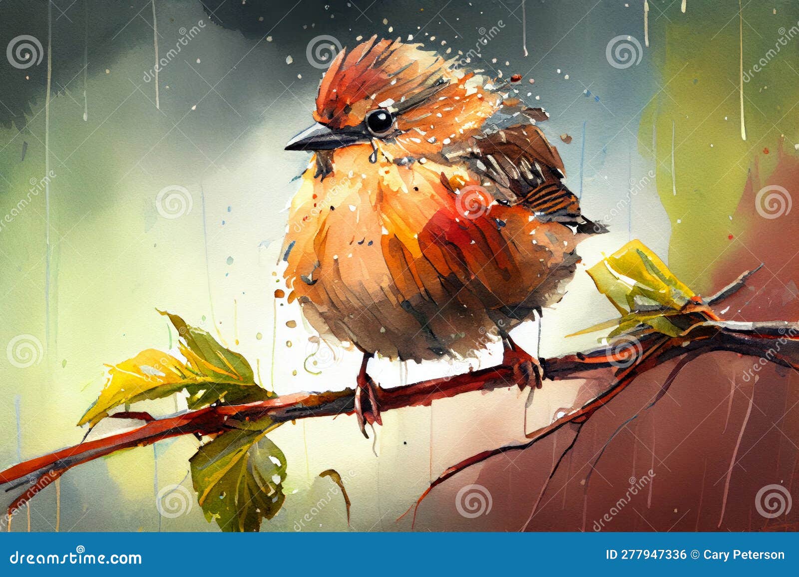 Zoom Angry Bird Perched on Branch in Rain Stock Illustration ...