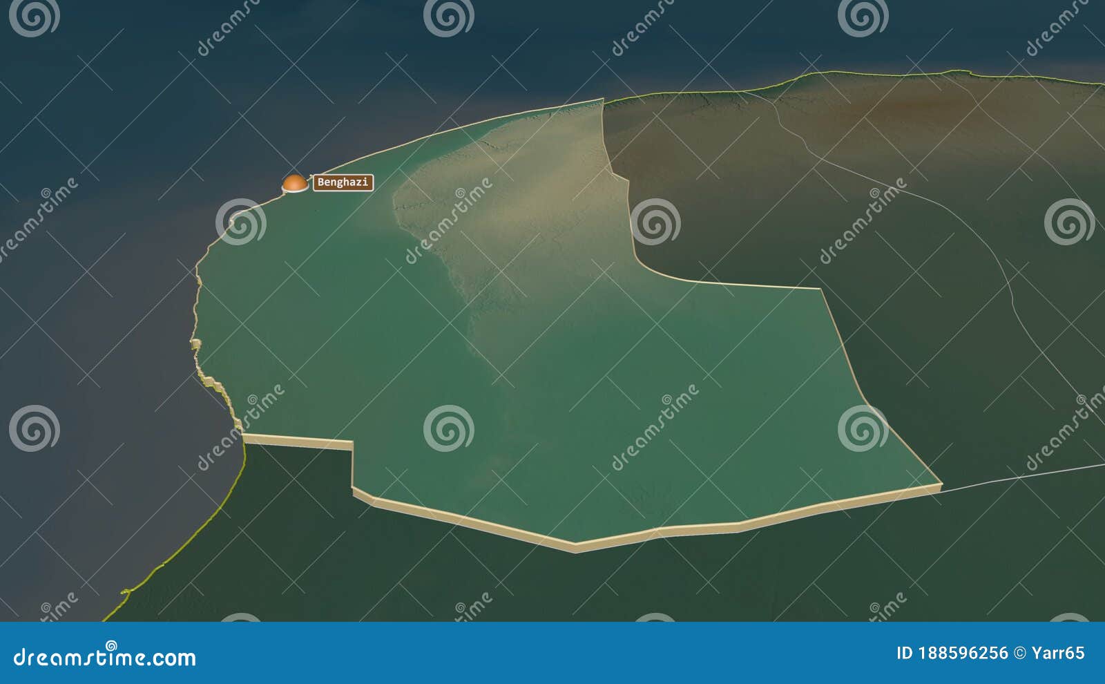 Benghazi, Libya - Extruded with Capital. Relief Stock Illustration ...