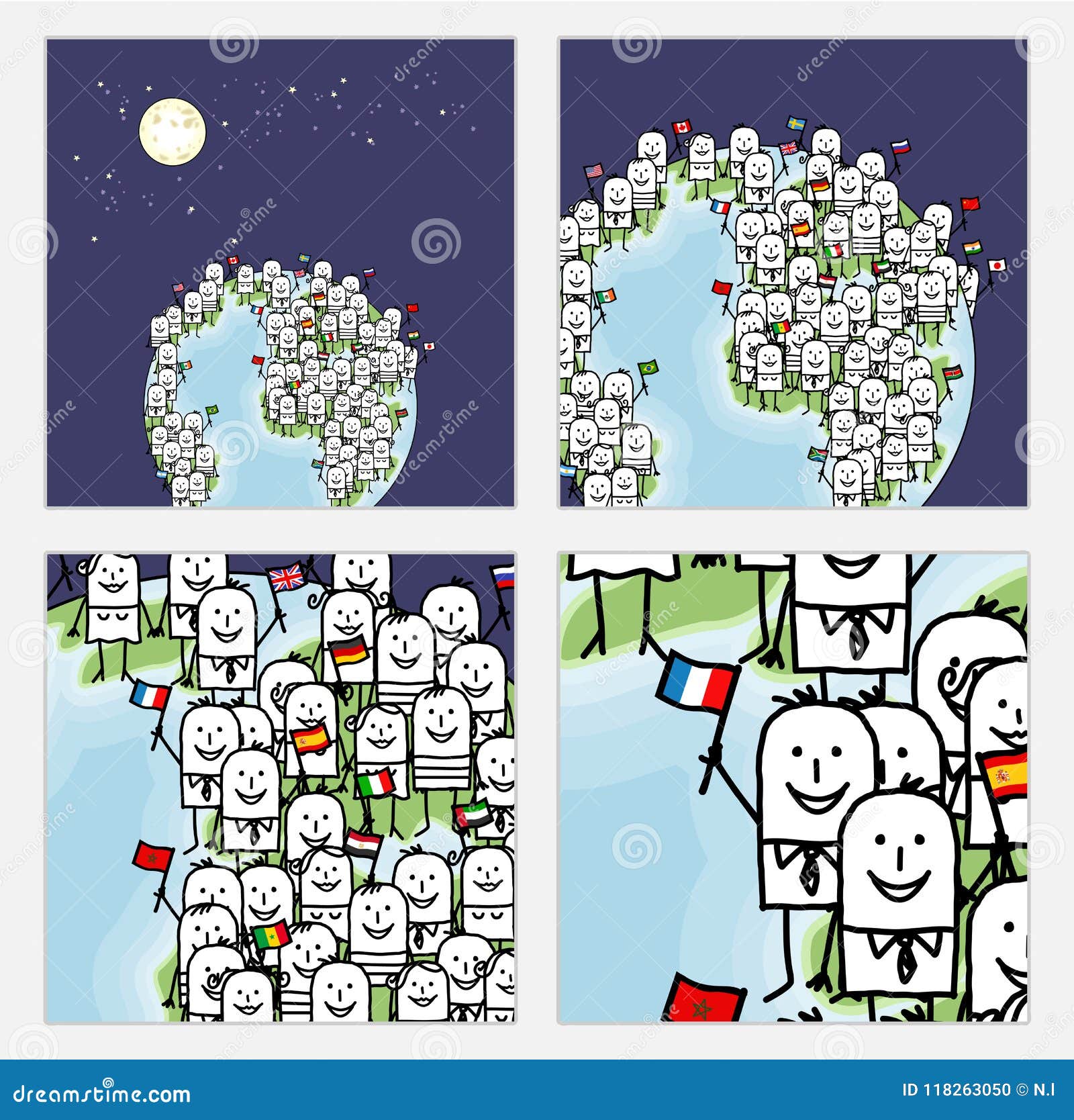 Zoom on Cartoon World People with Flags Stock Vector - Illustration of ...