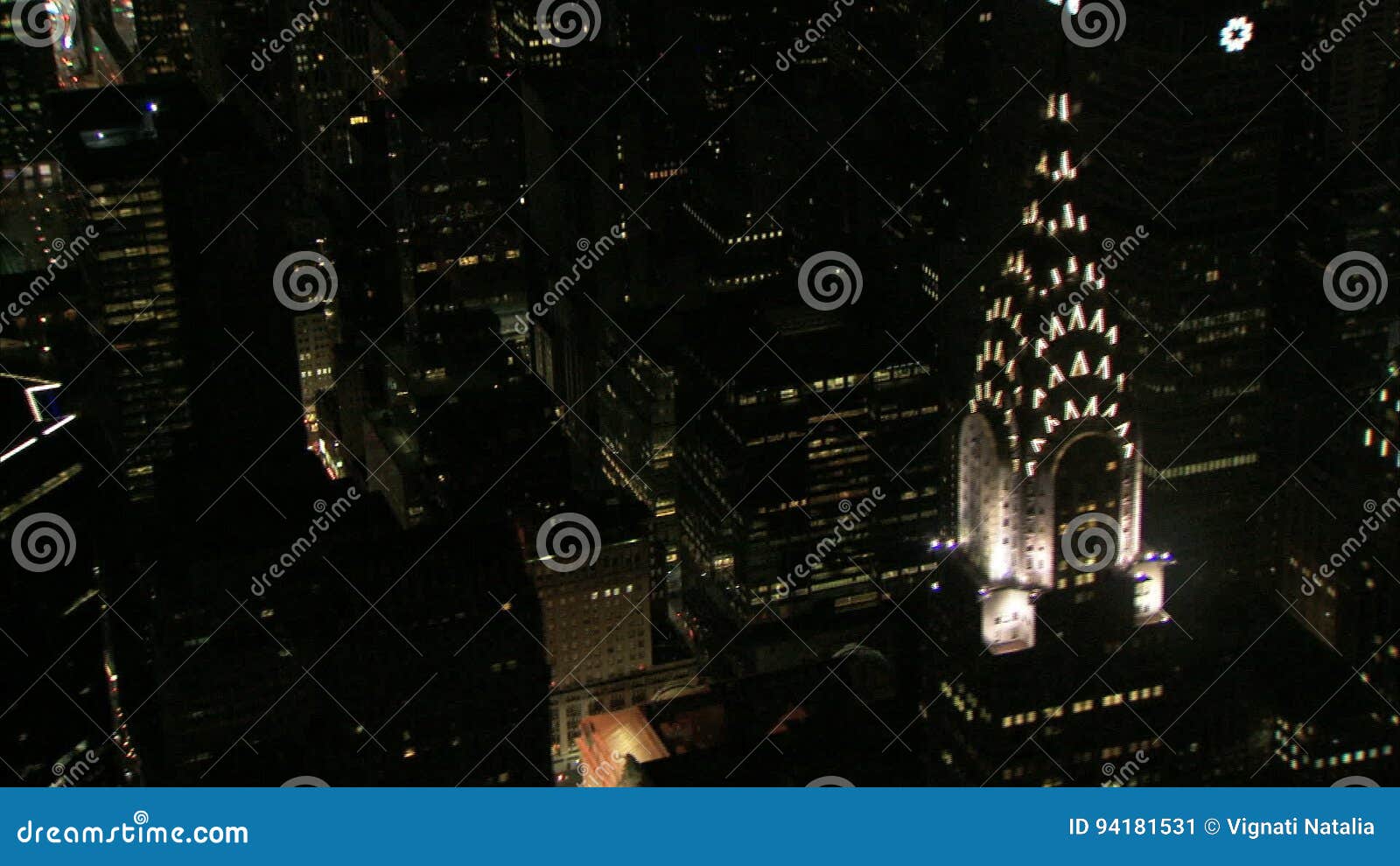 Zoom in Chrysler Building Nighttime Aerial Stock Video - Video of ...