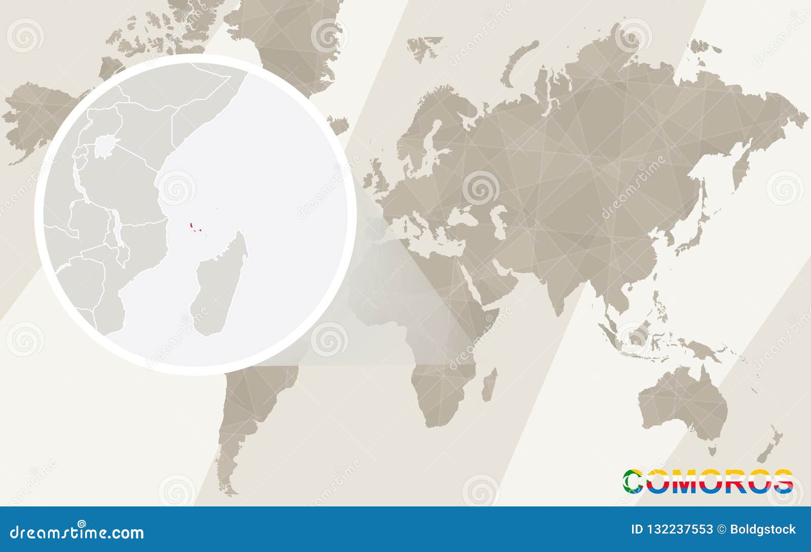 Zoom on Comoros Map and Flag. World Map Stock Vector - Illustration of ...