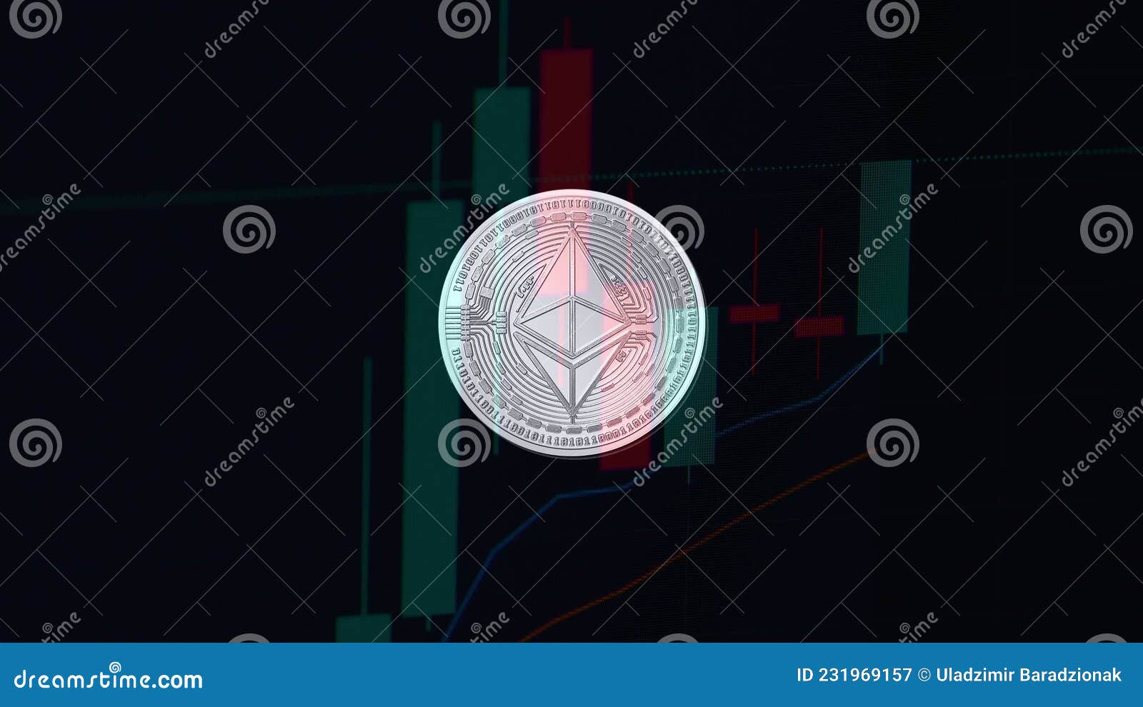 Zoom in of a Ethereum Eth Crypto Token Translucent Silver Coin ...