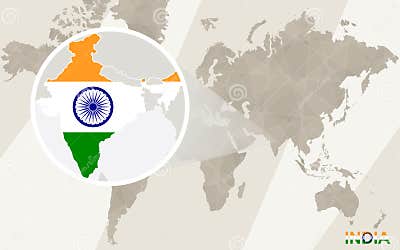 Zoom on India Map and Flag. World Map Stock Vector - Illustration of ...