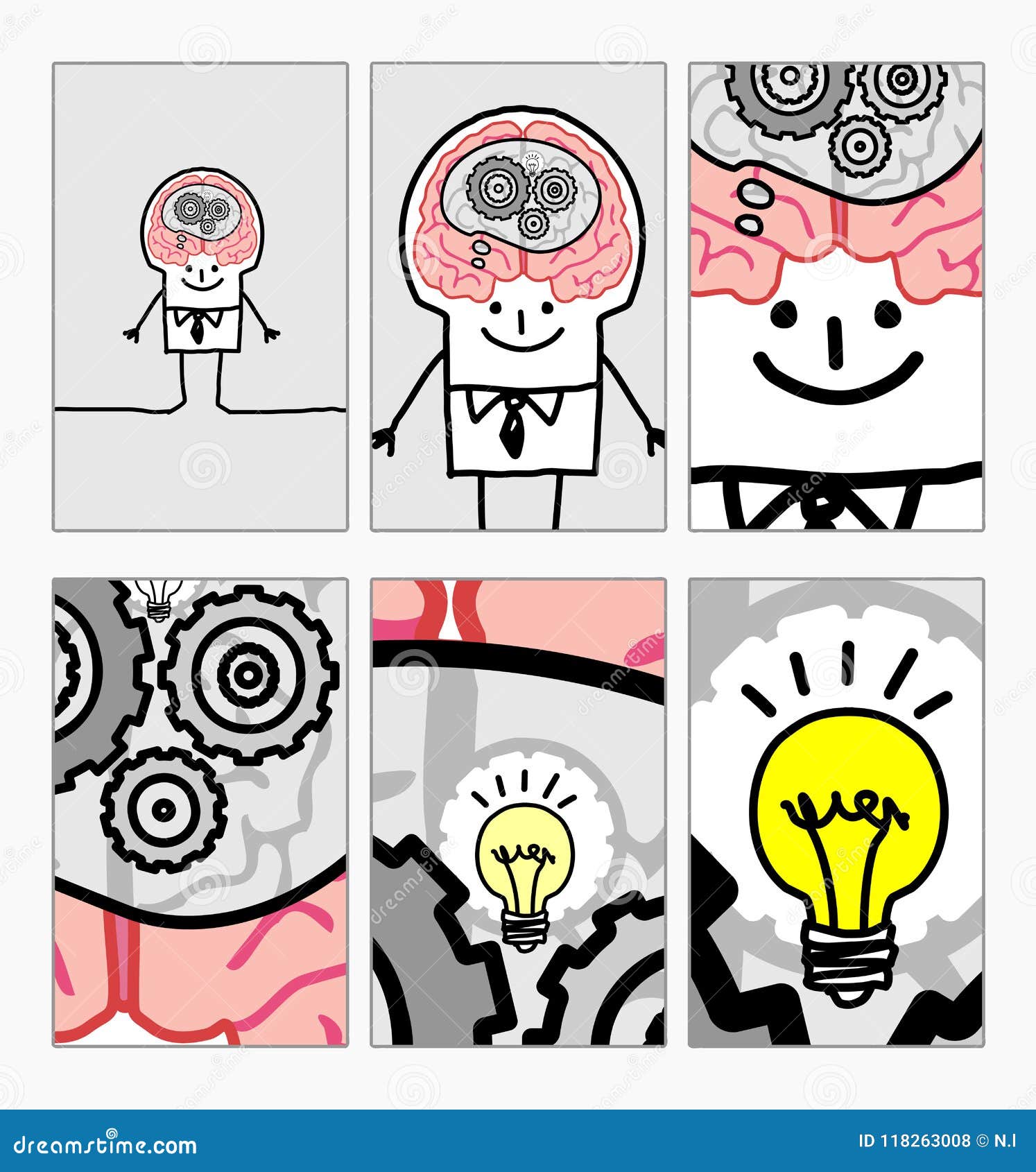 Zoom Inside Cartoon Clever Man Head Stock Vector - Illustration of ...