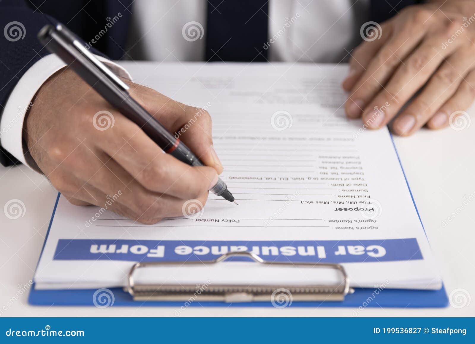 Zoom Insurance Agent Hand Writing Car Insurance Claim Form or Document ...