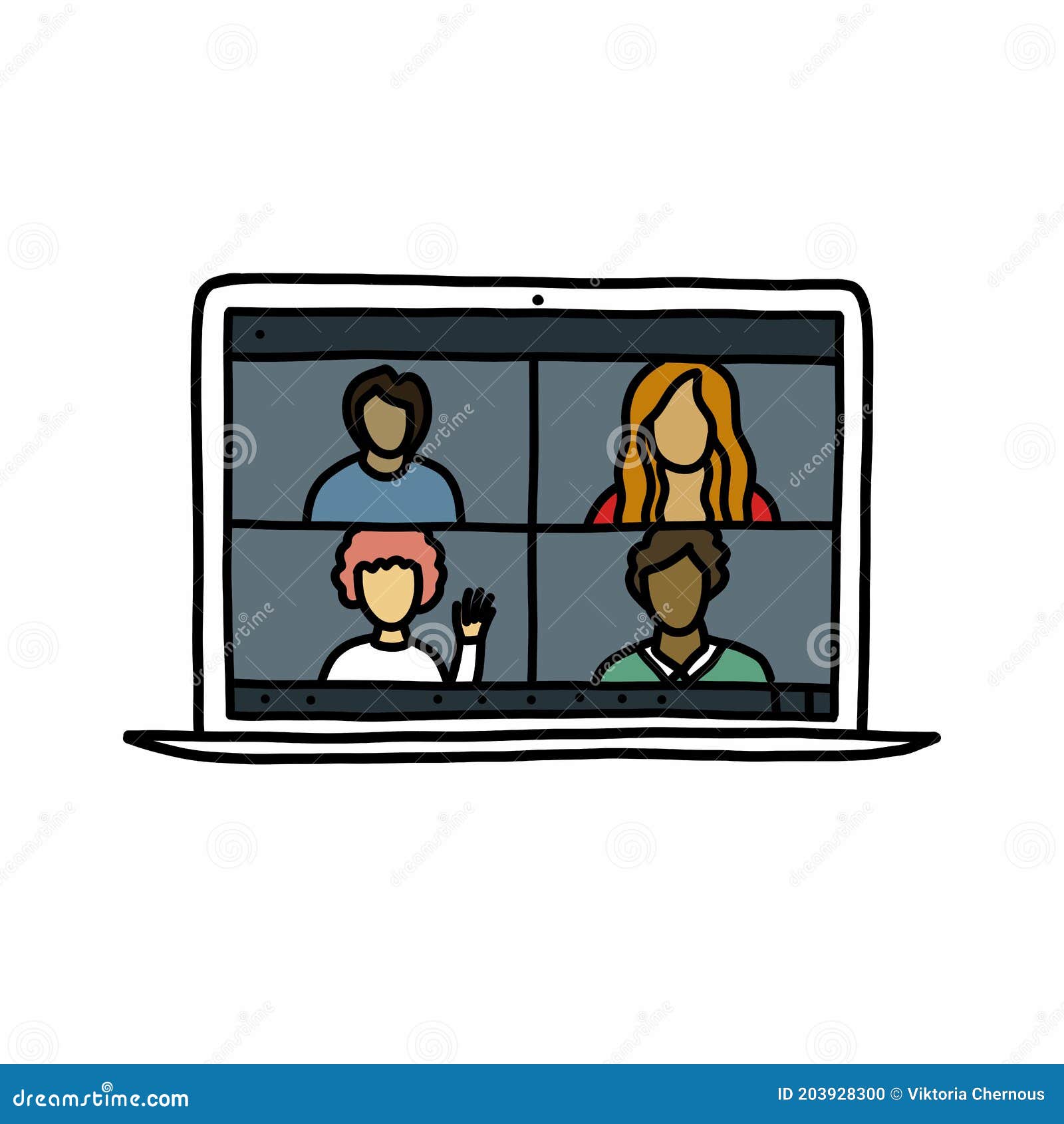 Zoom Laptop Doodle Icon, Vector Color Illustration | CartoonDealer.com ...