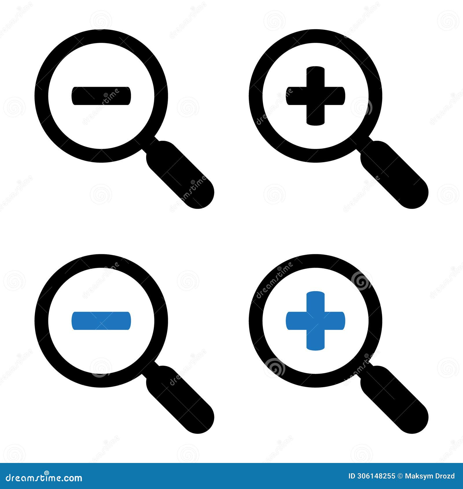 Zoom in and Zoom Out Magnifying Glass Icon. Stock Vector - Illustration ...