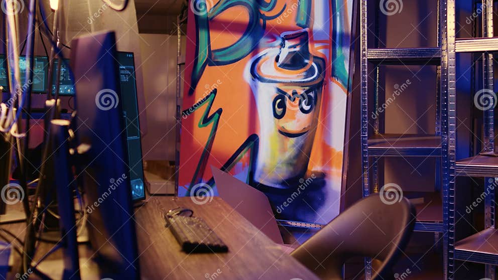 Graffiti Walls in Underground Hideout Stock Image - Image of basement ...