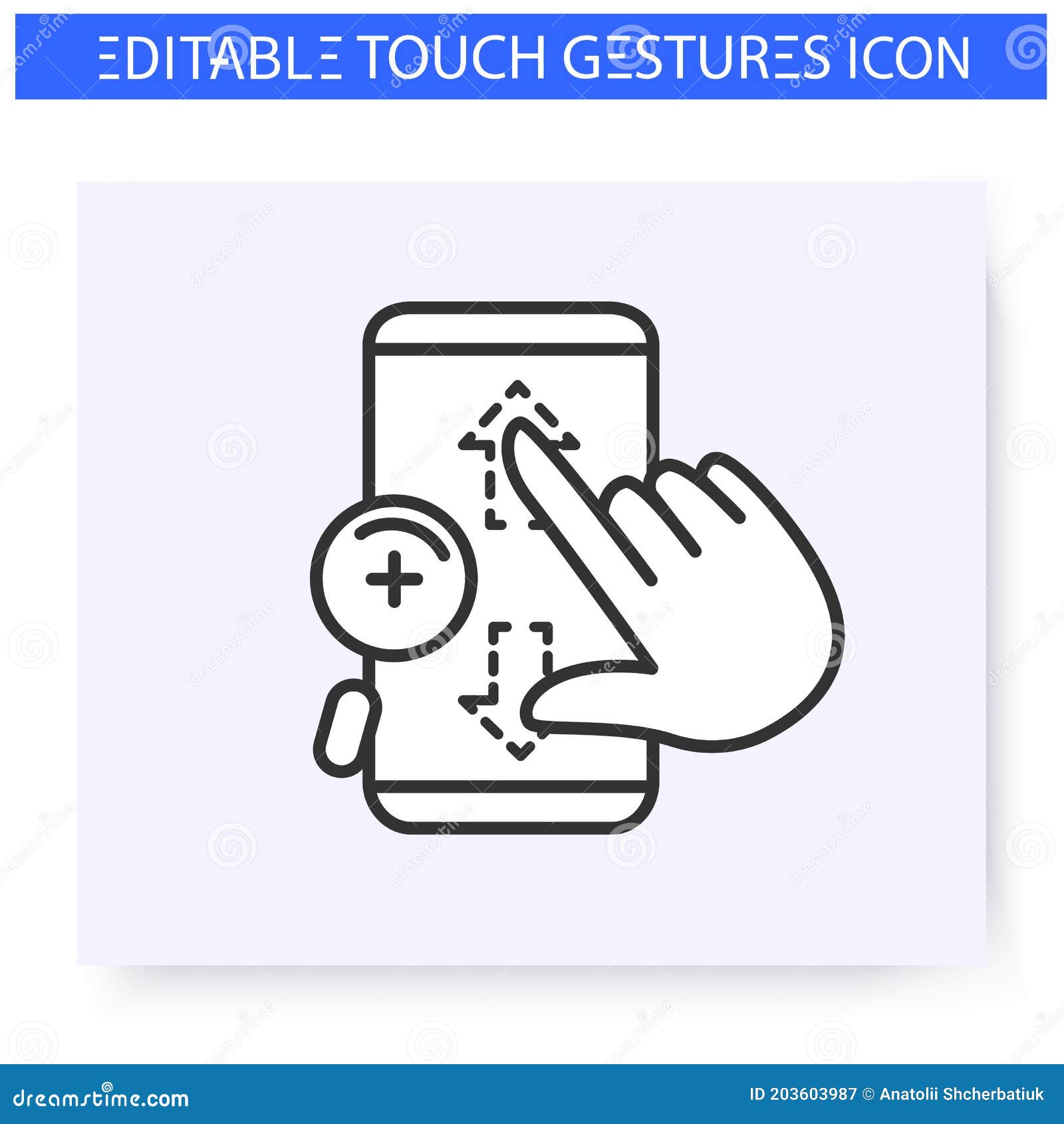 Zoom in Vertical Hand Gesture Line Icon. Editable Stock Vector ...