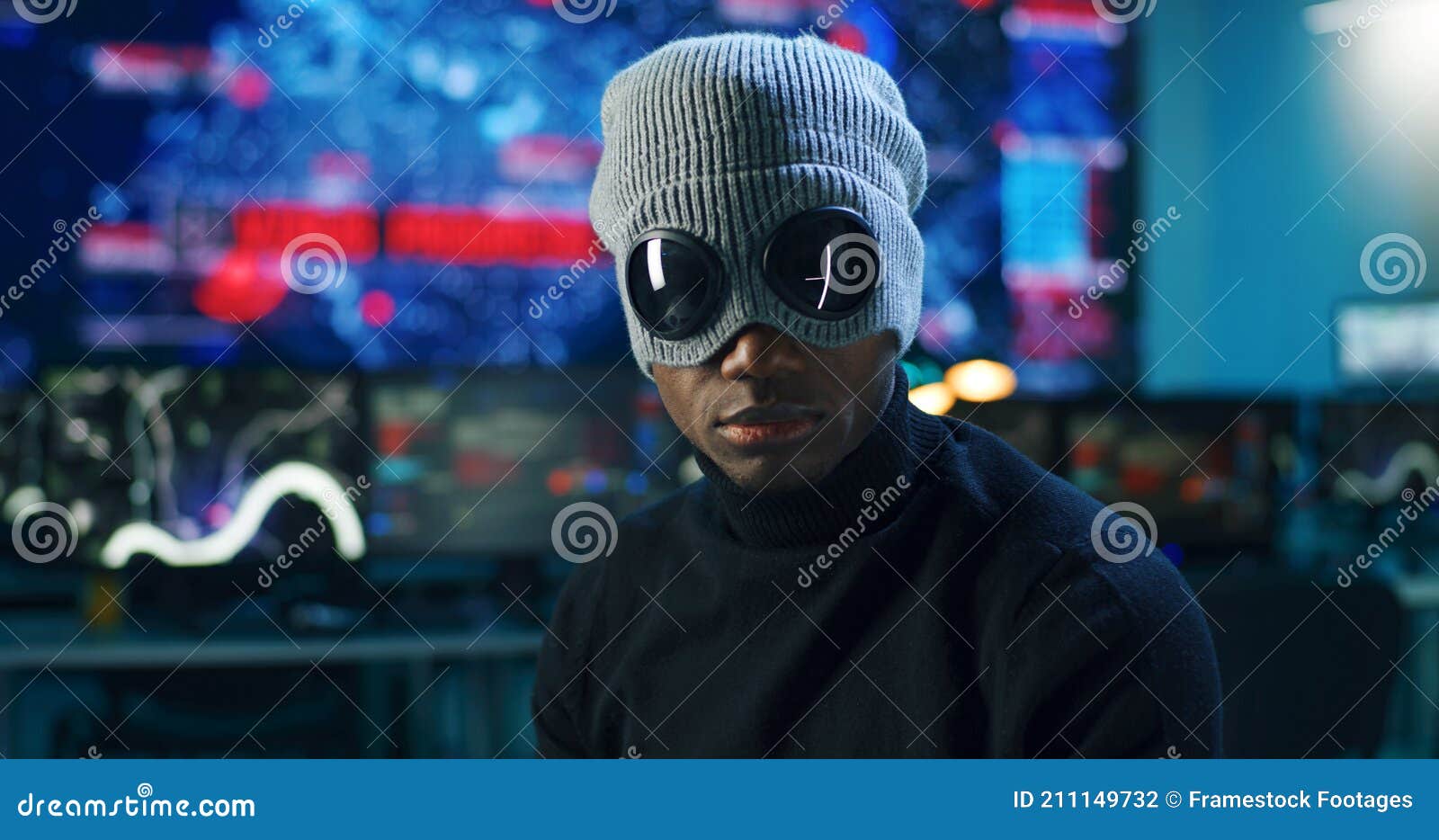 Black Hacker Looking at Camera Stock Photo - Image of incognito, dark ...