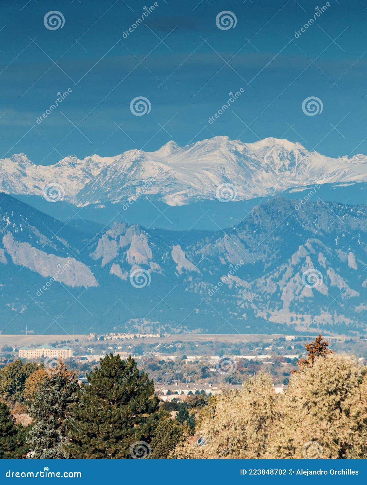 Zoomed in Capture of Multiple Layers of Mountains with Snow and Fall ...
