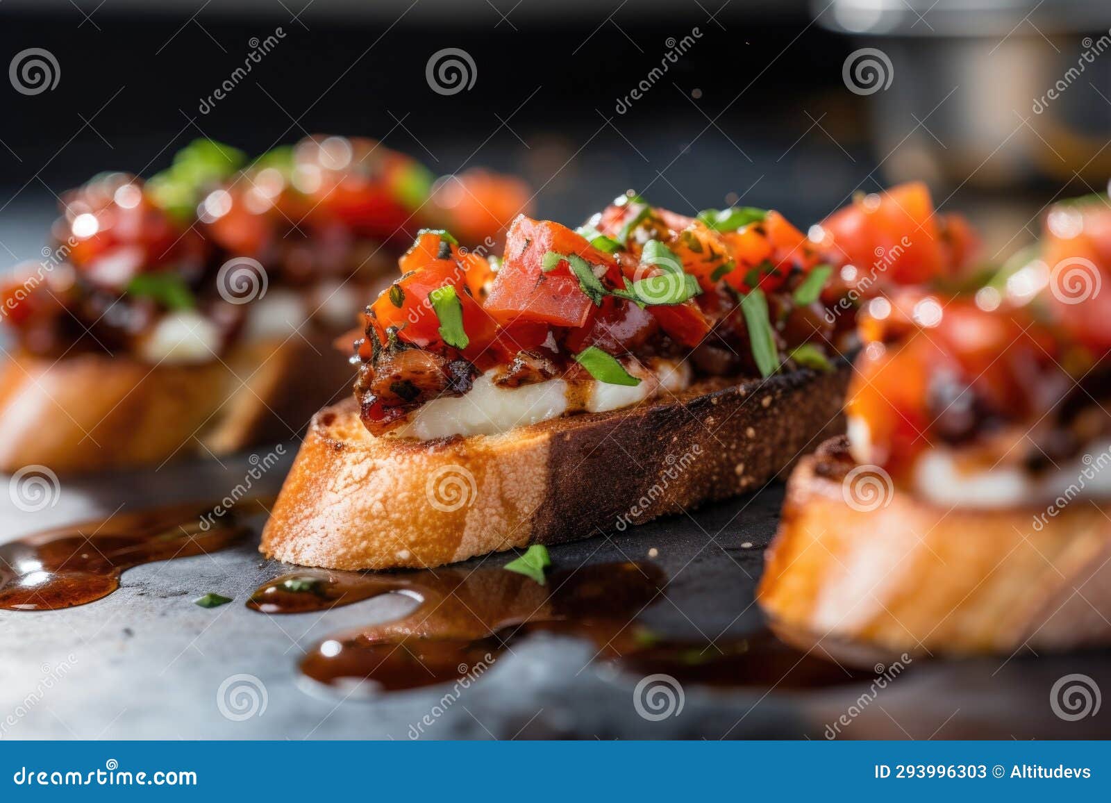 Zoomed in Image of Goat Cheese Melting on Hot Bruschetta Stock Image ...