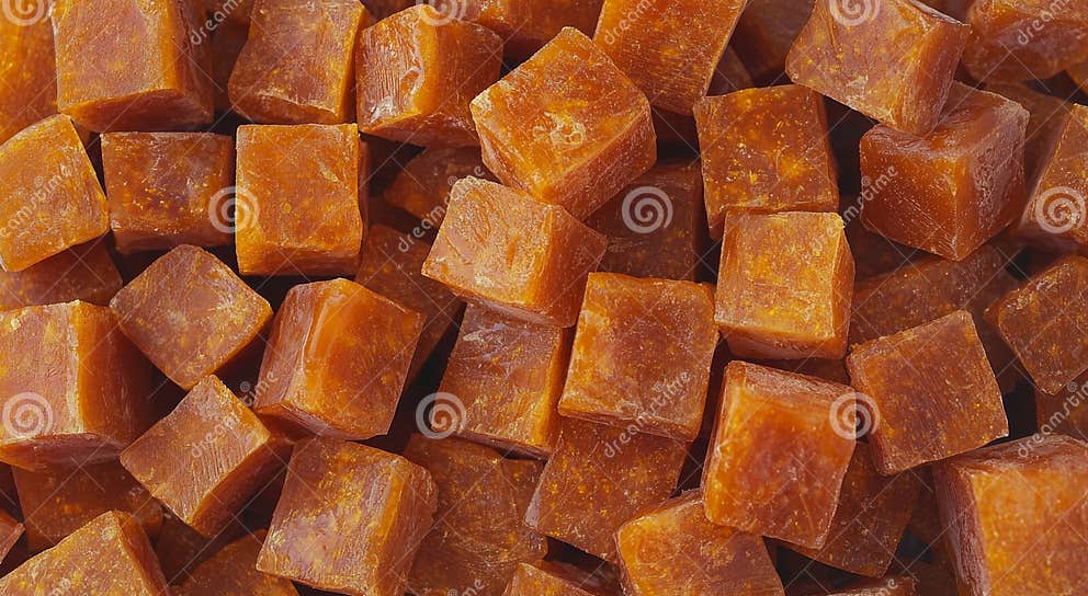 A Zoomed-in Image of a Stack of Little, Brown, Square Caramels. Stock ...