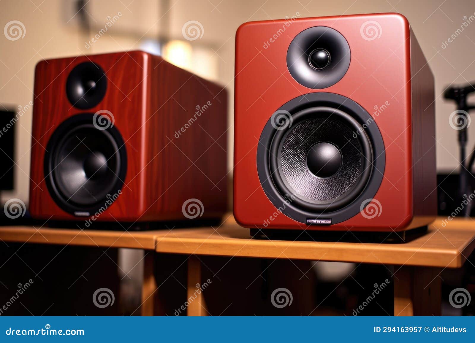 Zoomed in Image of Studio Speakers on a Desk Stock Illustration ...