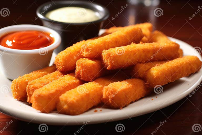 Zoomed Shot: Mozzarella Sticks Cheese Pull Stock Image - Image of food ...