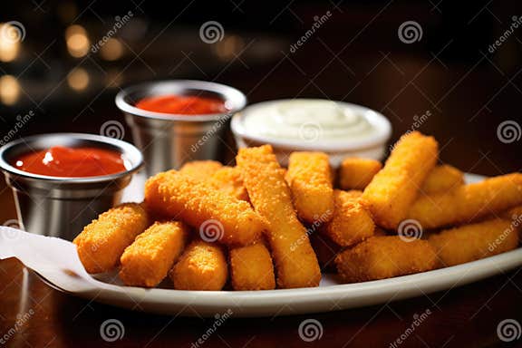 Zoomed Shot: Mozzarella Sticks Cheese Pull Stock Image - Image of fried ...