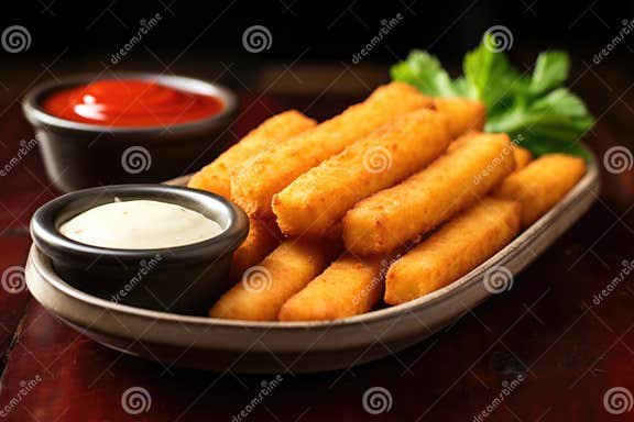 Zoomed Shot: Mozzarella Sticks Cheese Pull Stock Image - Image of ...