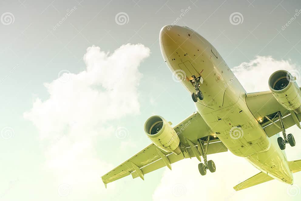 Zoomed View of Airplane in the Sky Stock Photo - Image of airliner ...