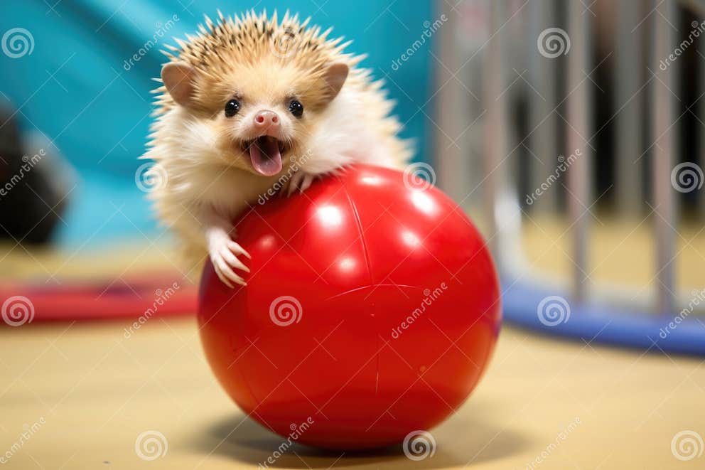 Zoomed-in View of a Hedgehog Rolling on a Therapy Ball Stock Photo ...
