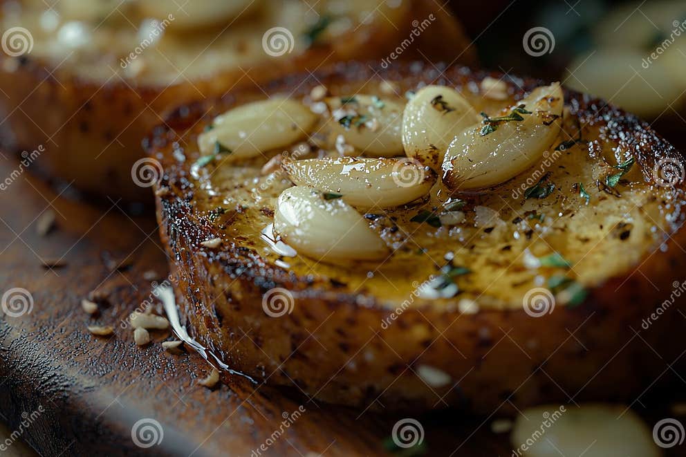 A Zoomed-in View of Scrumptious, Crispy Garlic Bread Stock Image ...