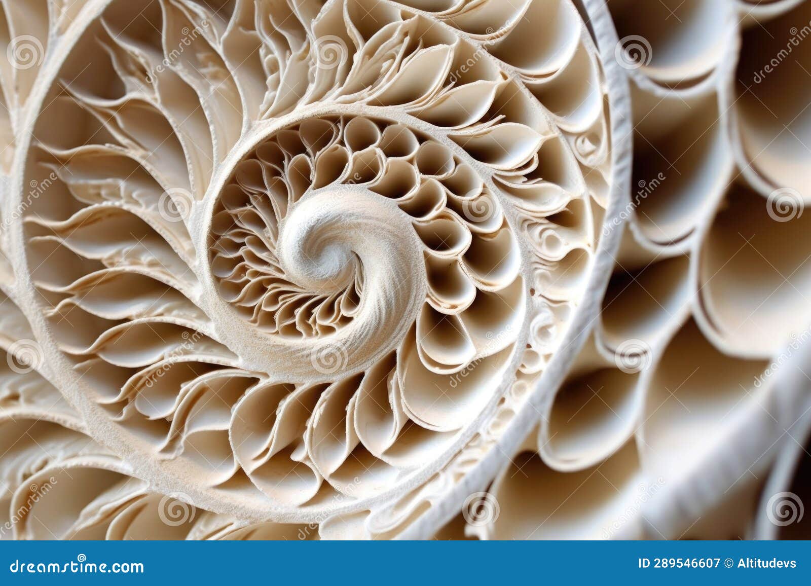 Zoomed-in View of a Spiraling Nautilus Shell Pattern Stock Image ...