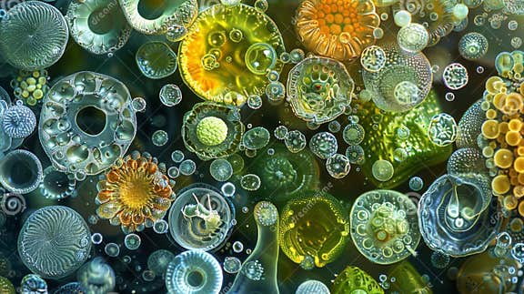 A Zoomedout Image of a Diverse Collection of Algae Cells Highlighting ...