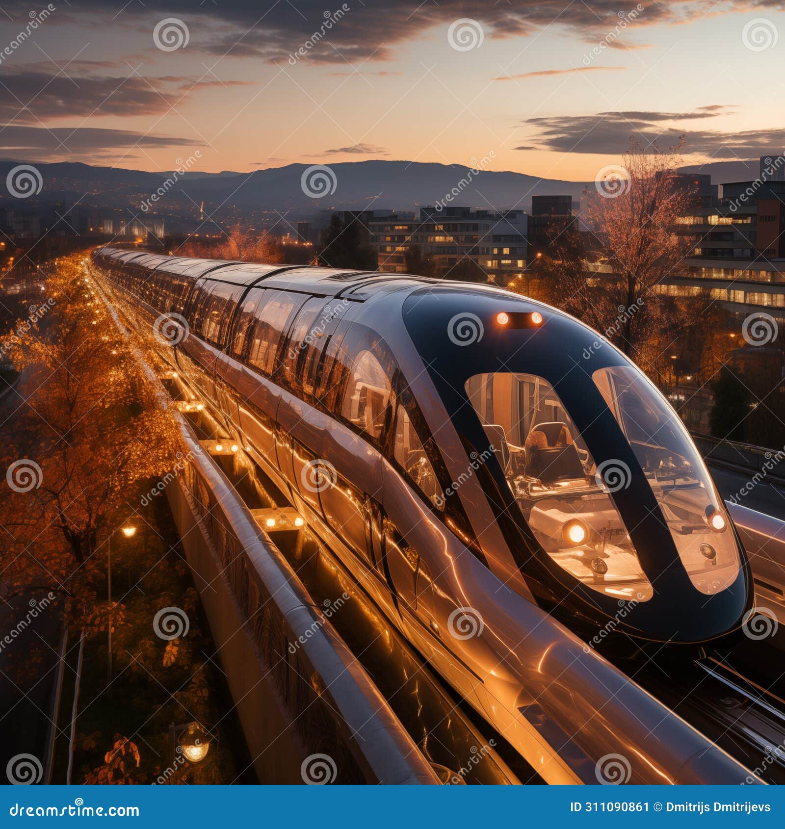 Zooming Along the Tracks, the High-speed Train Races Forward, Cutting ...