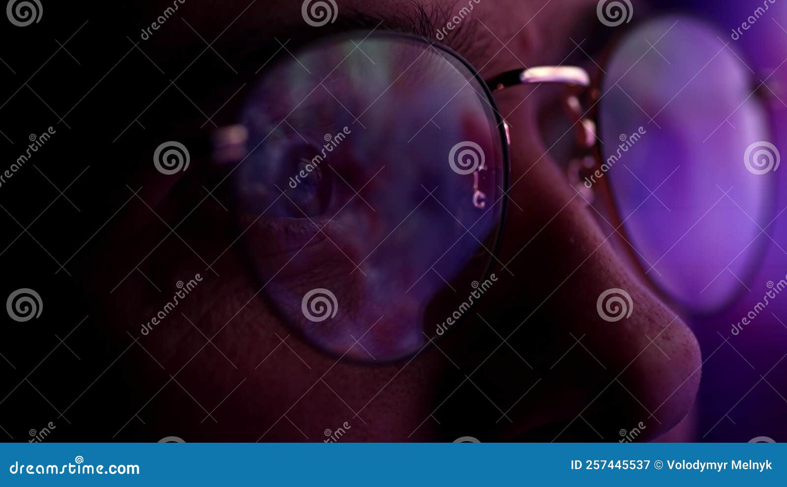 Close Up View of Man S Eyes in Glasses Looking at Pc Screen with ...